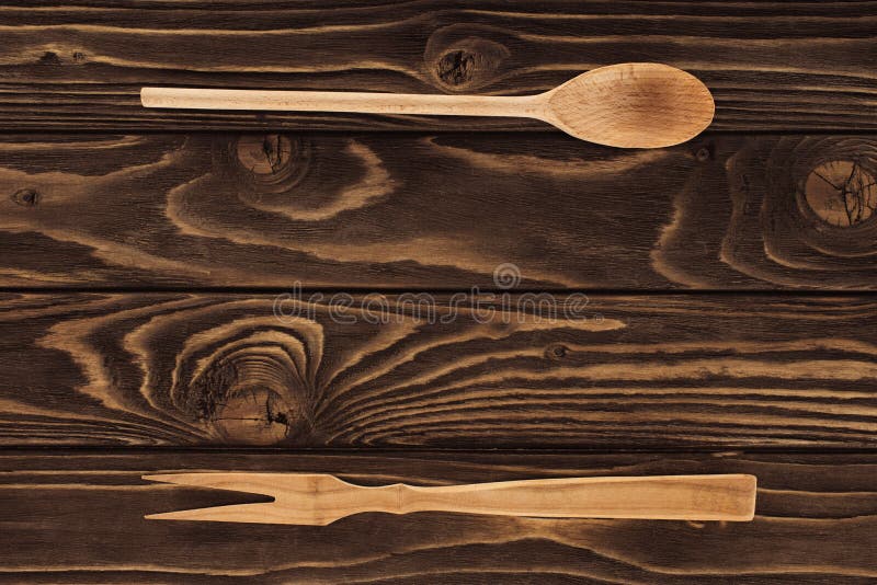 Elevated View of Wooden Fork for Meat and Spoon Stock Image - Image of ...