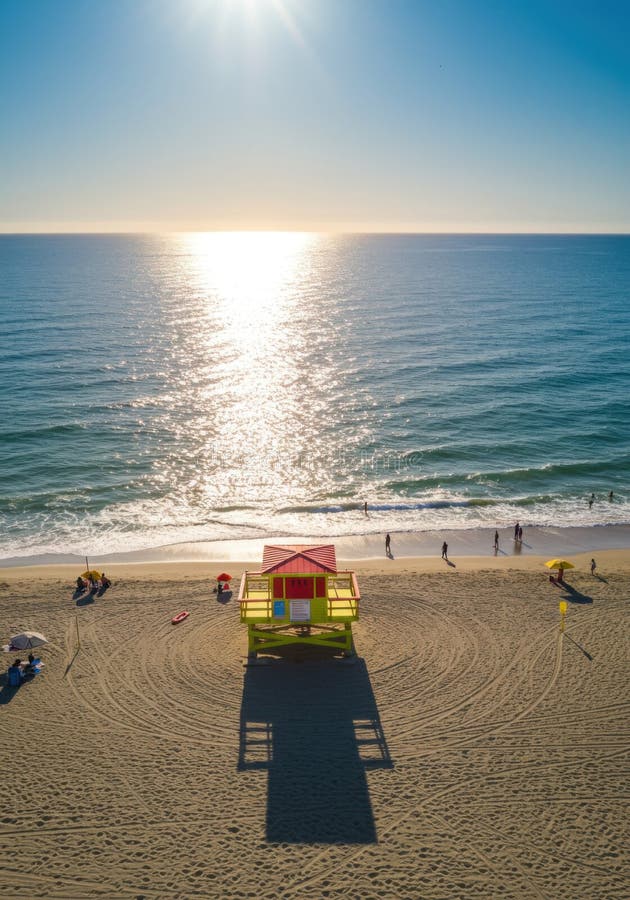 Elevated View of Yellow and Red Lifeguard Stand on Sandy Beach Stock ...