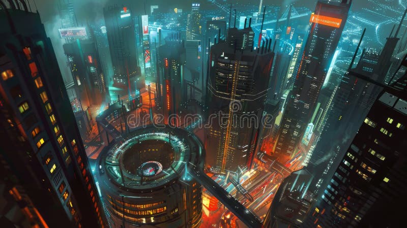 Elevated Viewpoint of a Bustling City Hub Stock Illustration ...