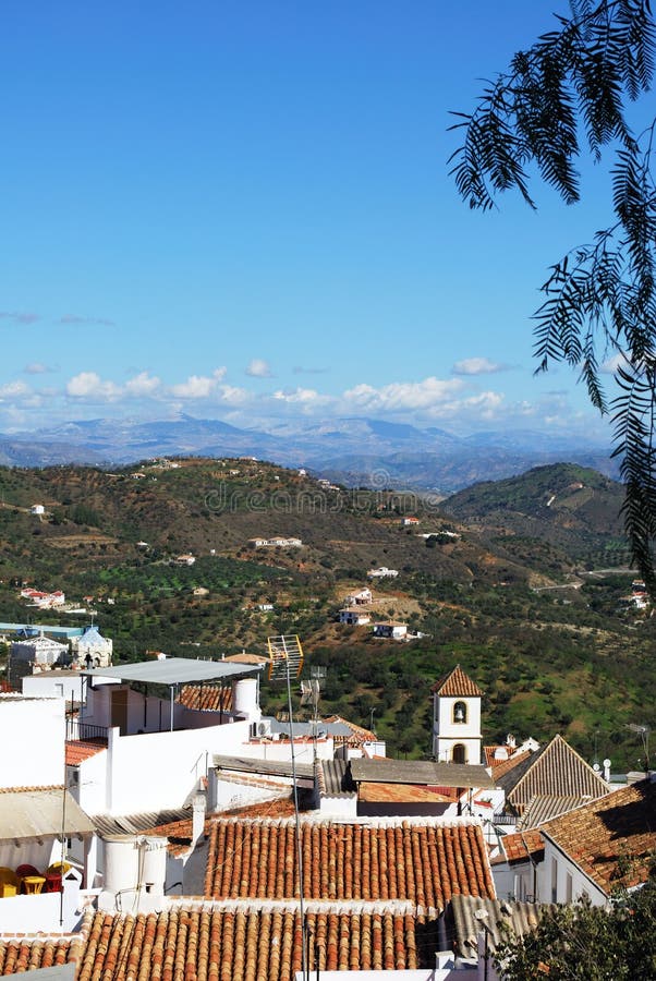 White Town and Mountains, Guaro, Spain. Editorial Photo - Image of ...