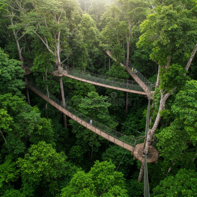 Elevated Walkway through Lush Green Rainforest Canopy Stock ...