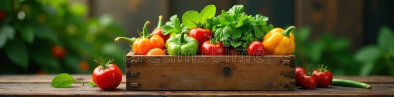 Elevated Wooden Box Overflowing with Vibrant Vegetables, Lettuce ...
