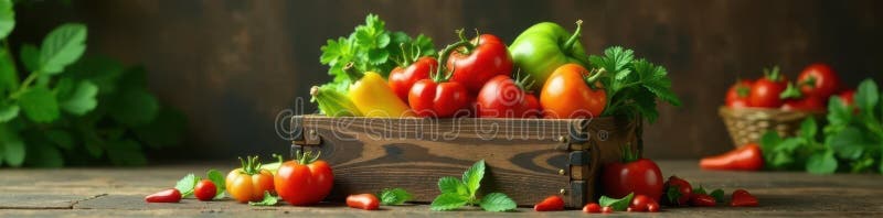 Elevated Wooden Box Overflowing with Vibrant Vegetables, Tomatoes ...