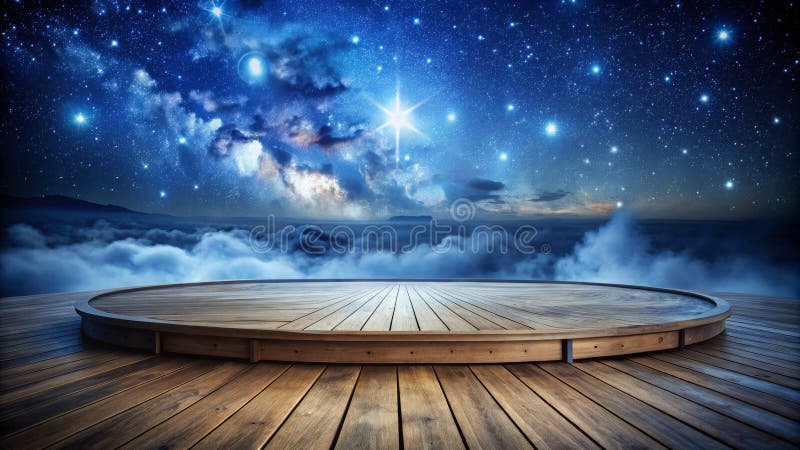 Elevated Wooden Platform Night Sky, Stars, Cloudscape Stock ...