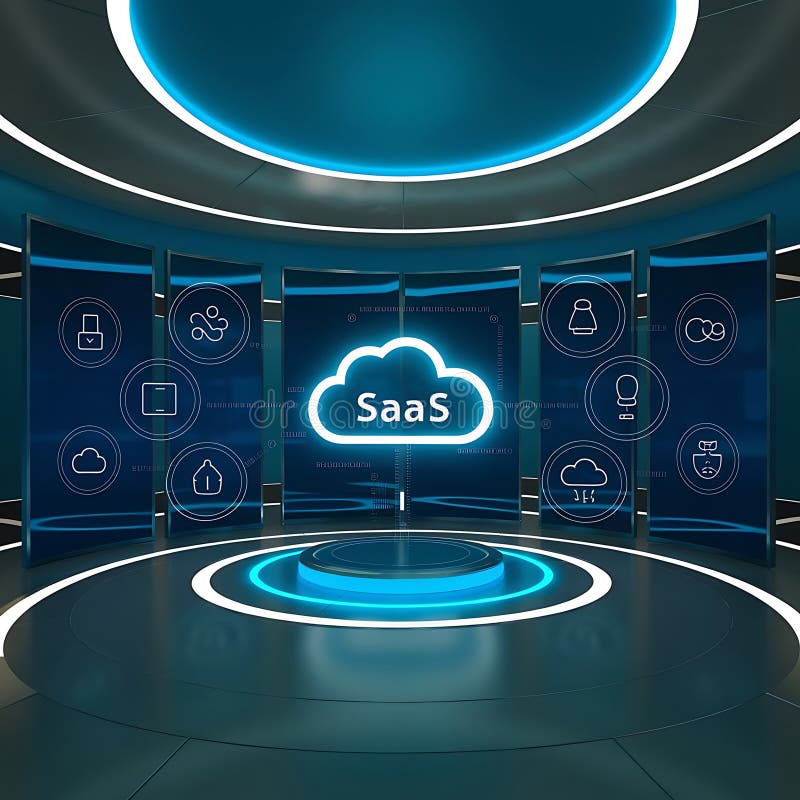 Elevating Business Efficiency with SaaS: the Ultimate Cloud Solution. Stock Illustration ...