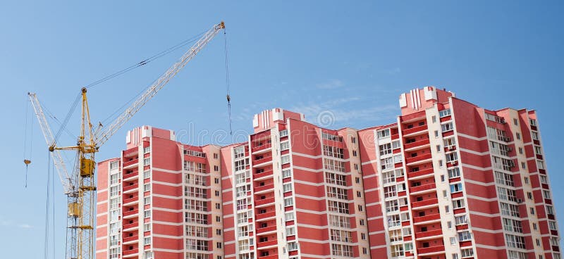 The Elevating Crane Against The Dark Blue Sky, Building A Monoli ...