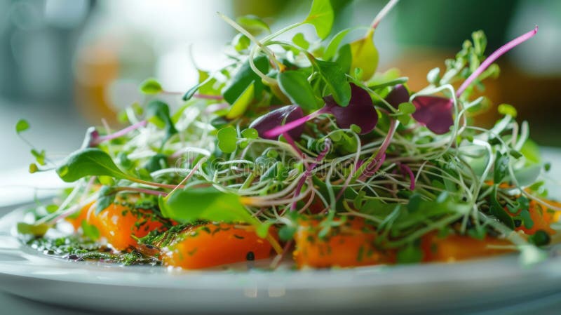Gourmet Plating with Microgreens Stock Illustration - Illustration of ...