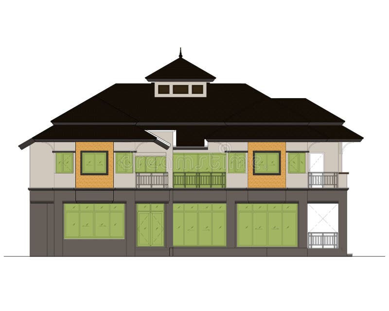 4 elevation house Drawing stock illustration. Illustration of graphic ...
