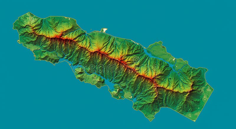 Elevation Mapping of a Tropical Island with Vivid Topographic Representation - Generated Using ...