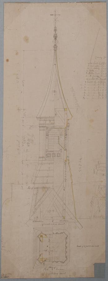 Elevation Of P Section Of Ventilating Turret, Plan Of Posts & Turret ...