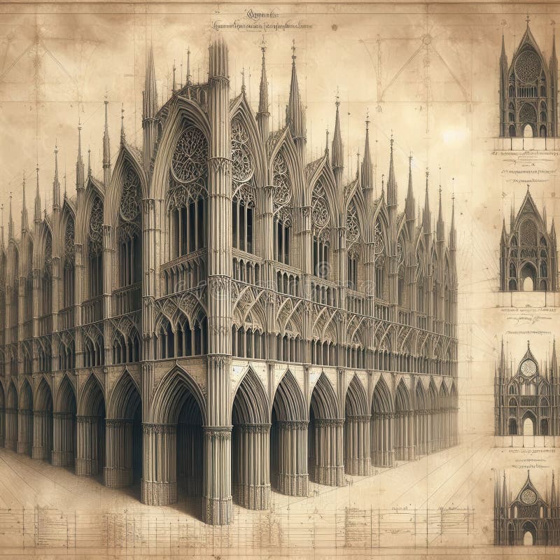 Elevation Study of Grand Gothic Cathedral Stock Illustration ...