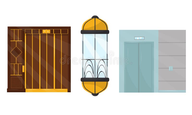 Elevator As Vertical Cable Transportation Machine Vector Set Stock ...