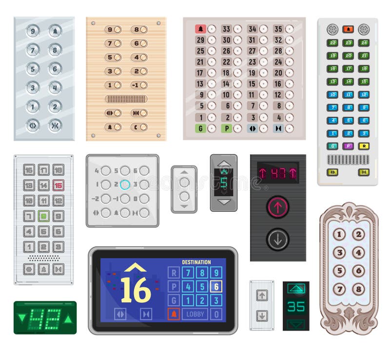Elevator Buttons Menu Isolated Vector Illustration Set. UI UX Up and ...