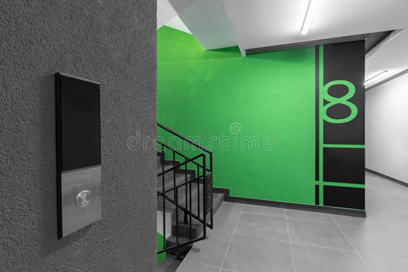 Elevator Call Button in the Hallway Entrance To an Apartment Building ...