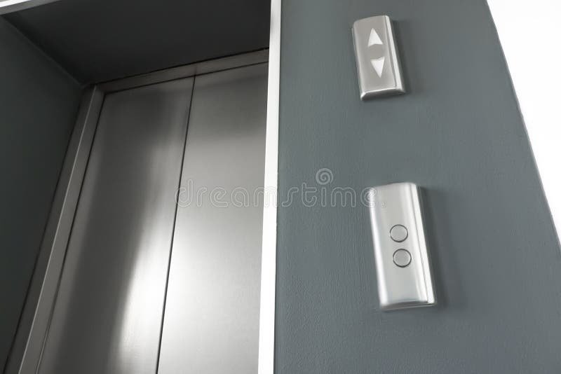 Elevator Call Buttons on Grey Wall Near Door Stock Image - Image of ...