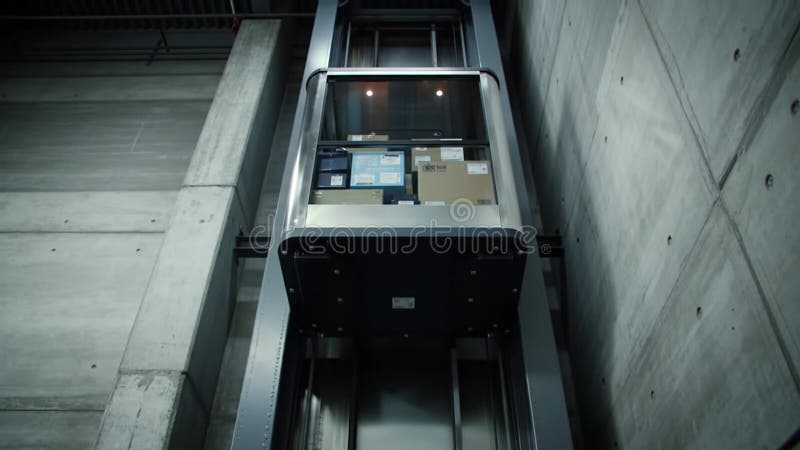 Elevator Carrying Boxes Moving Upward in Building Interior Stock ...