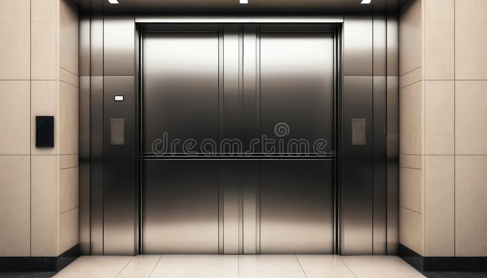 An Elevator with Closed Metallic Doors and Control Panel Inside, Used ...