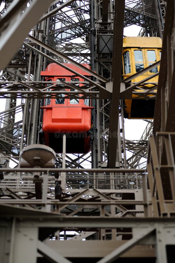 Elevator of the Eiffel Tower in Paris Stock Photo - Image of cable ...