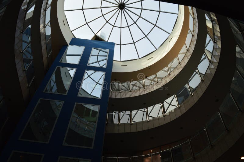 Elevator and Glass Round Ceiling Stock Image - Image of light, style ...