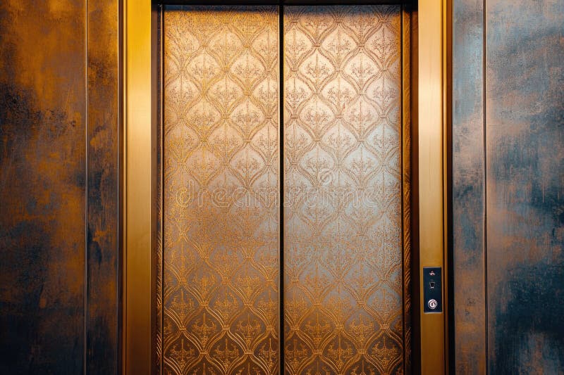 An Elevator with a Golden Door in a Modern Building Stock Image - Image ...