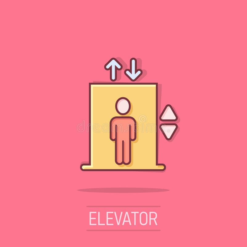 Elevator Icon in Comic Style. Lift Cartoon Vector Illustration on ...