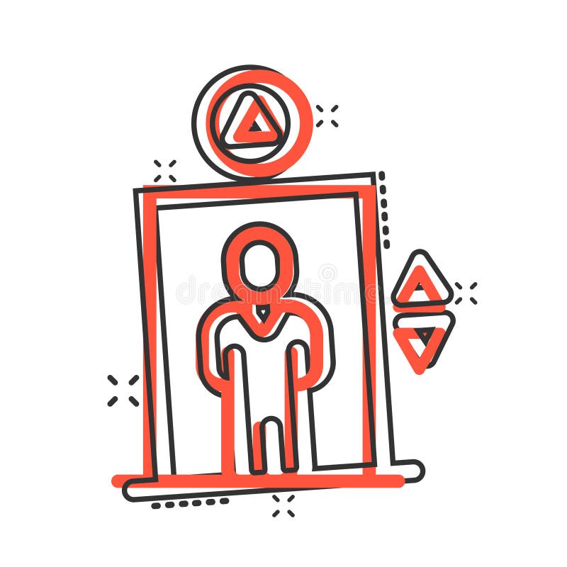 Elevator Icon in Comic Style. Lift Cartoon Vector Illustration on White ...