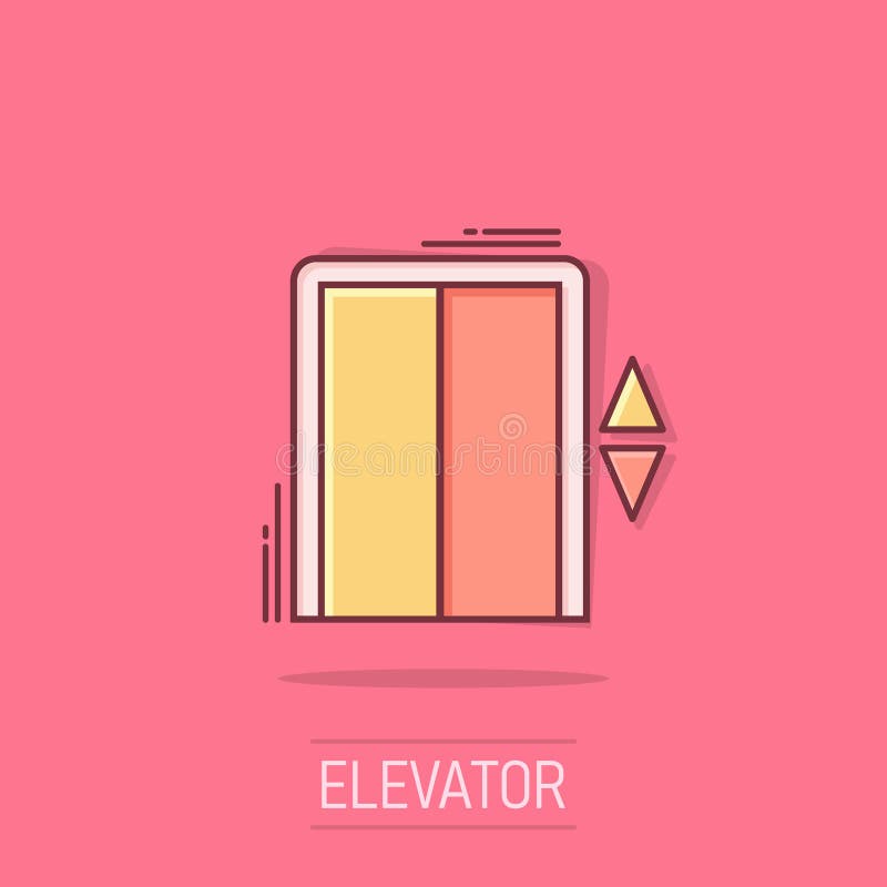 Elevator Icon in Comic Style. Lift Cartoon Vector Illustration on White ...