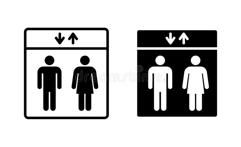 Elevator Icon Vector Set. Outline Lift Symbol with People Stock Vector ...