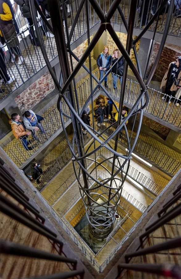 Tourists Inside Prague Astronomical Clock Tower Elevator Editorial ...