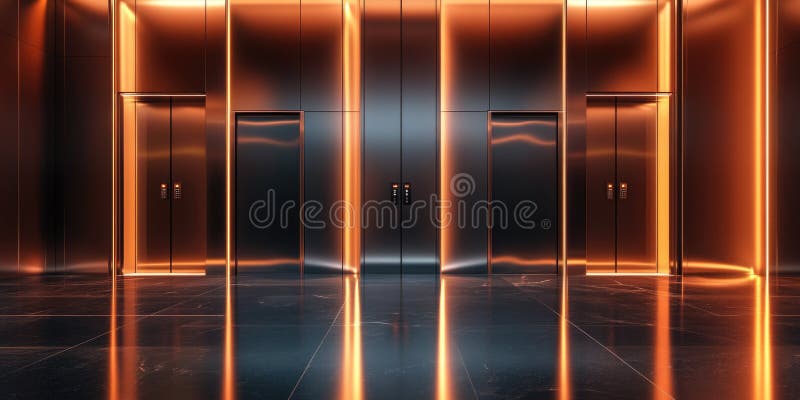 Metallic Elevator with Orange Lights Stock Photo - Image of generated ...
