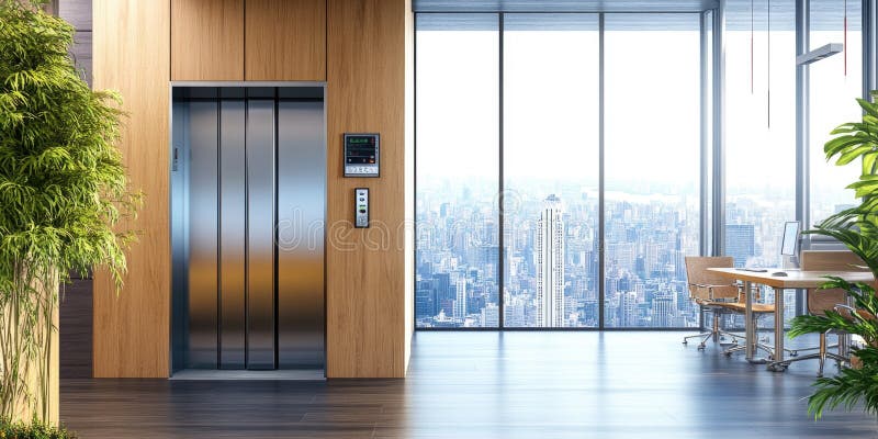 Elevator Interior with Cityscape Outside, Great for Architecture or ...