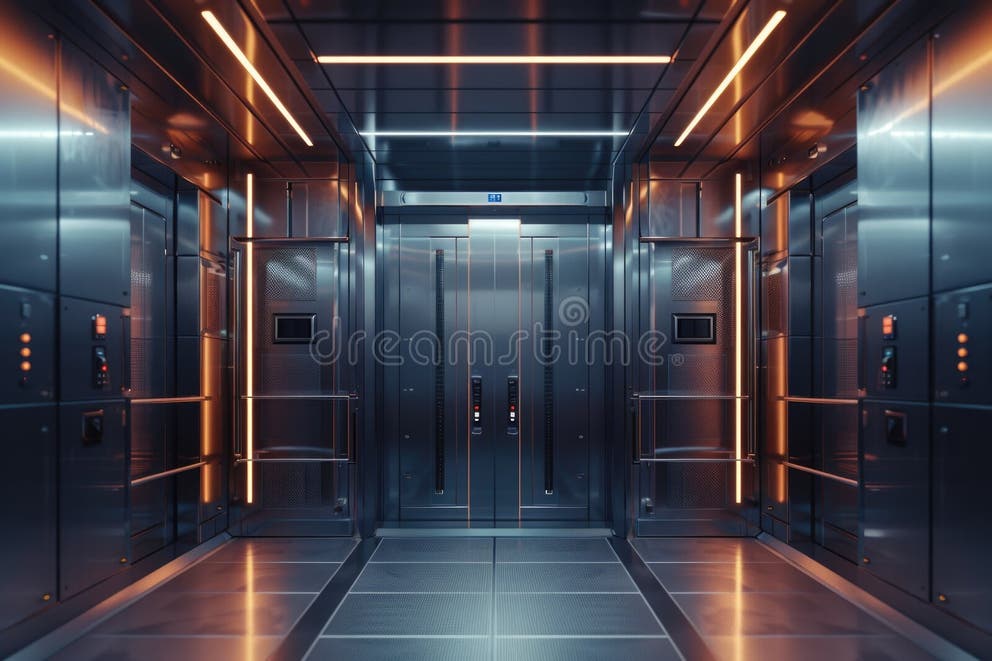 Elevator Interior Showing Multiple Doors and Interior Walls Stock Image ...