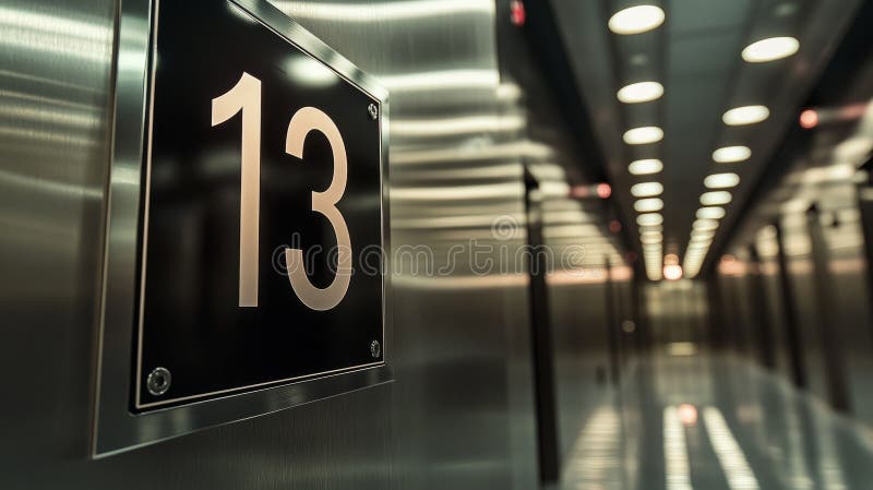 Elevator Interior with Sign Displaying Number 13. Stock Image - Image ...