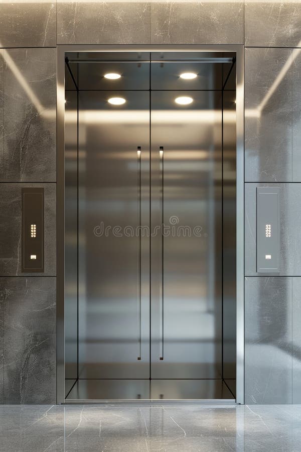 Elevator Interior with Two Doors Open and Stairs Leading Up Stock Photo ...