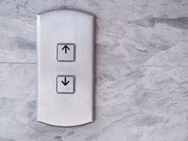 Elevator with Lift Silver Button Arrow on Marble Pattern Wall Stock ...