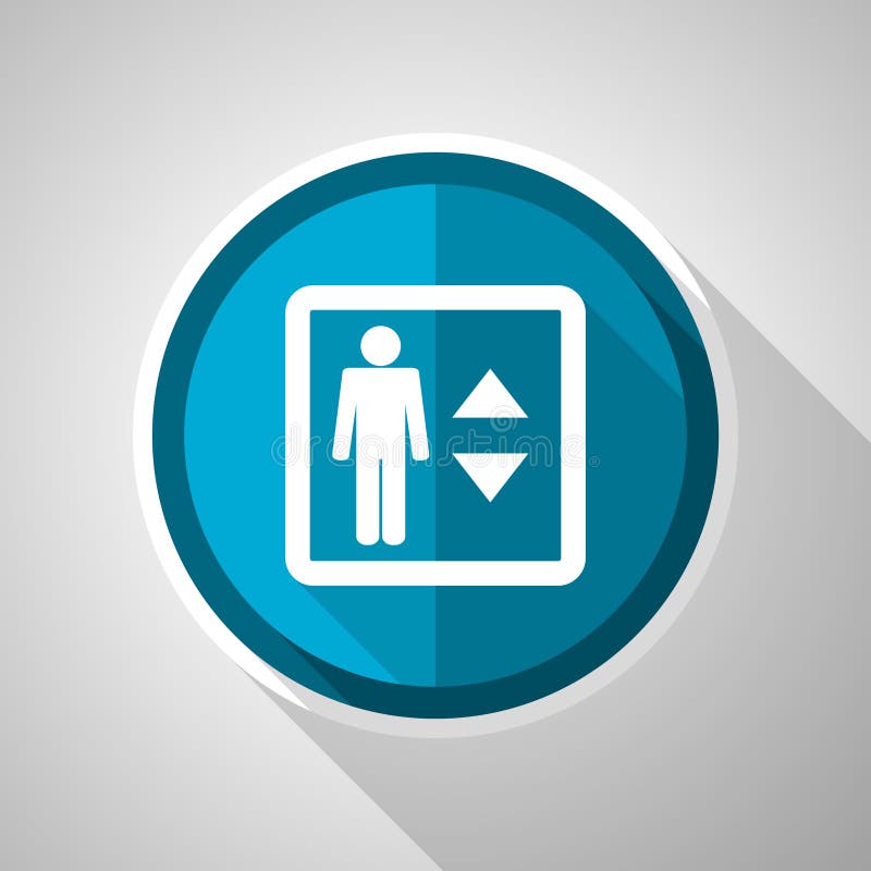 Elevator, Lift Symbol, Flat Design Vector Blue Icon with Long Shadow ...