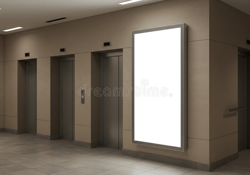 Elevator Lobby Interior with Blank Billboard Advertisement Display ...