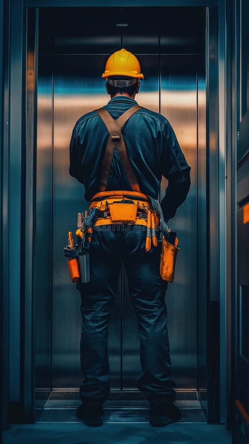 Elevator Maintenance Worker in Action Stock Illustration - Illustration ...
