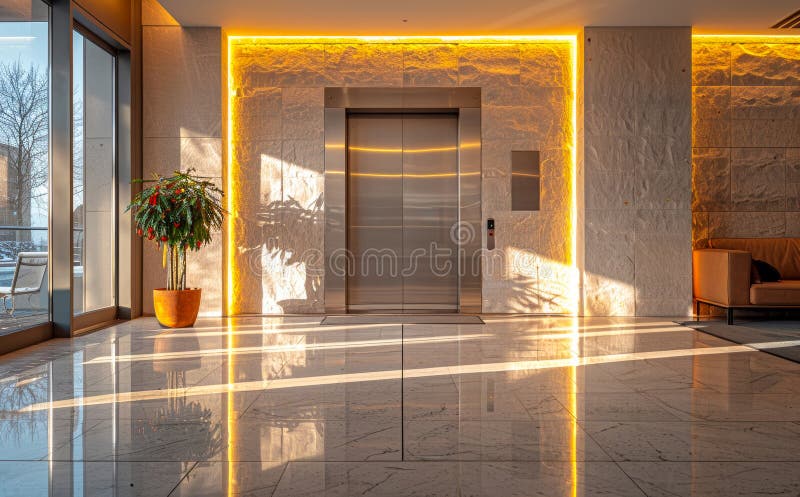 Elevator in Modern Building. Elevator Doors are Open To the Outside ...