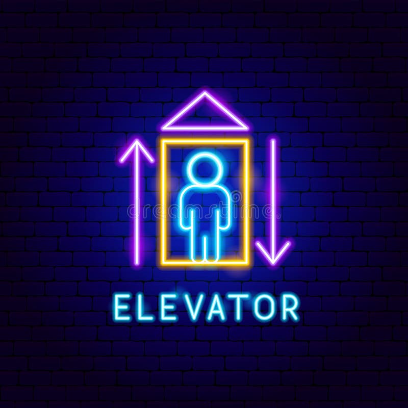 Elevator Neon Label stock illustration. Illustration of travel - 227497189