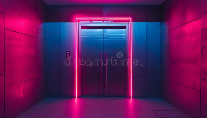 Elevator, Neon Light, Night View. Abstract Background, Blank Scene ...