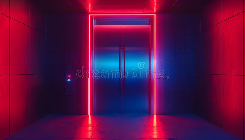 Elevator, Neon Light, Night View. Abstract Background, Blank Scene ...