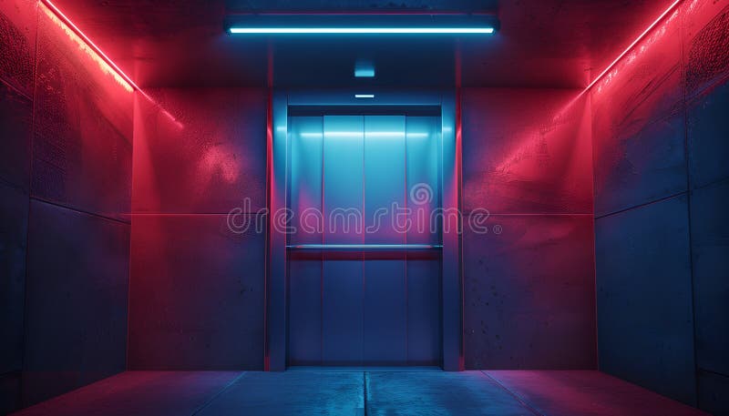 Elevator, Neon Light, Night View. Abstract Background, Blank Scene Stock Illustration ...