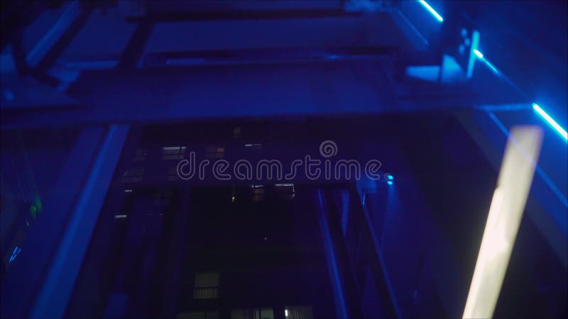 Blue Elevator. Stylish Glass Elevator with Blue Tint. Stock Footage ...