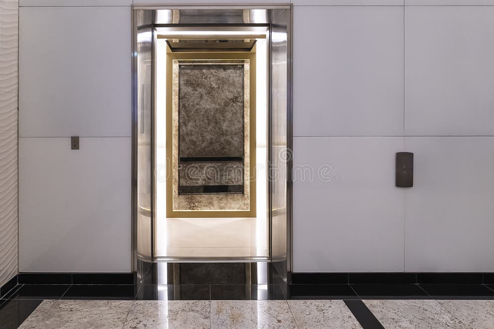 Elevator with Open Door, Buttons on the Wall Stock Photo - Image of ...