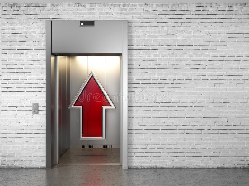 Elevator with Opened Doors and Up Arrow Stock Illustration ...