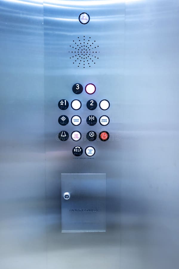Elevator with Control Panel Buttons on a Silver Metal Surface Stock ...