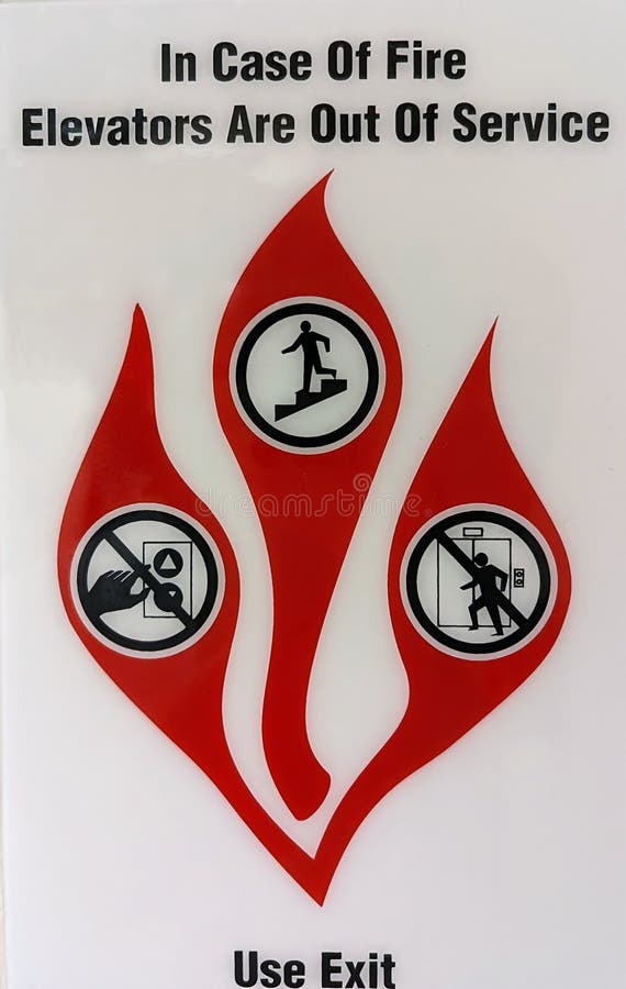 Elevator Red Warning Sign Showing In Case Of Fire Elevators Are Out Of Service Use Exit Instead
