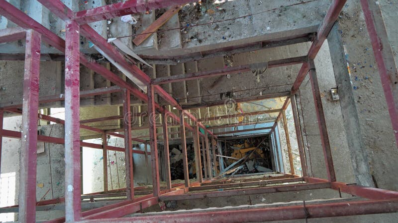 Elevator Shaft in an Unfinished and Abandoned Building Stock Footage ...