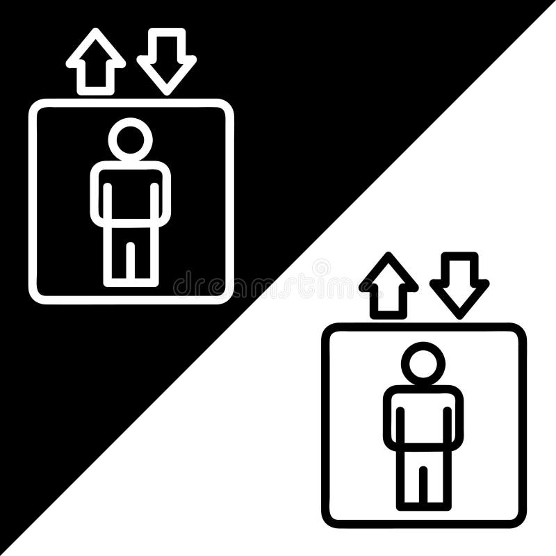 Elevator Vector Icon, Outline Style, Isolated on Black and White ...